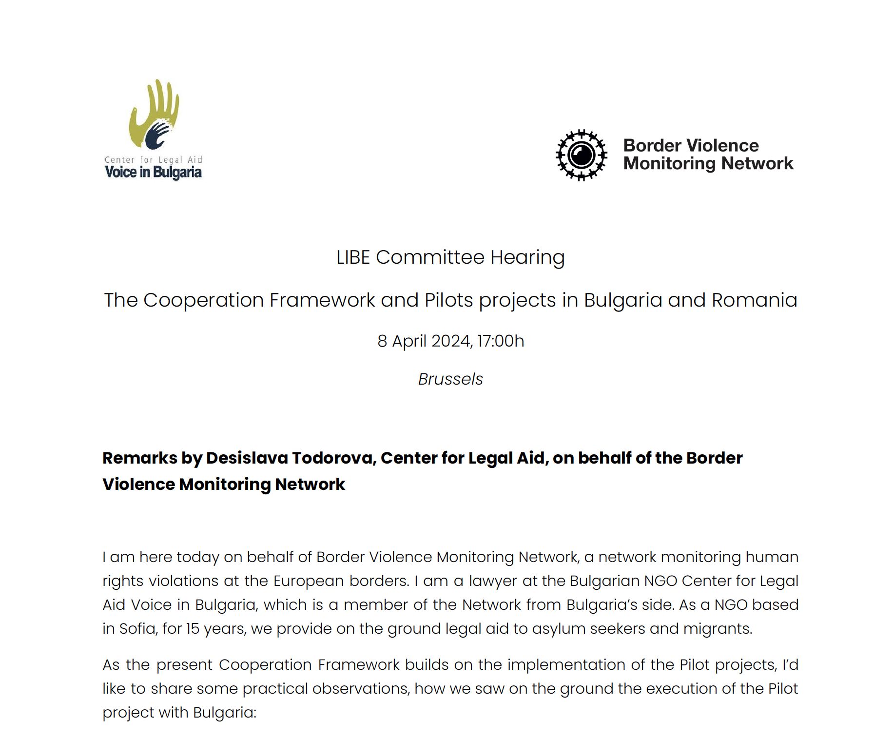 BVMN Statement at the LIBE Committee Exchange of Views on Bulgaria and ...